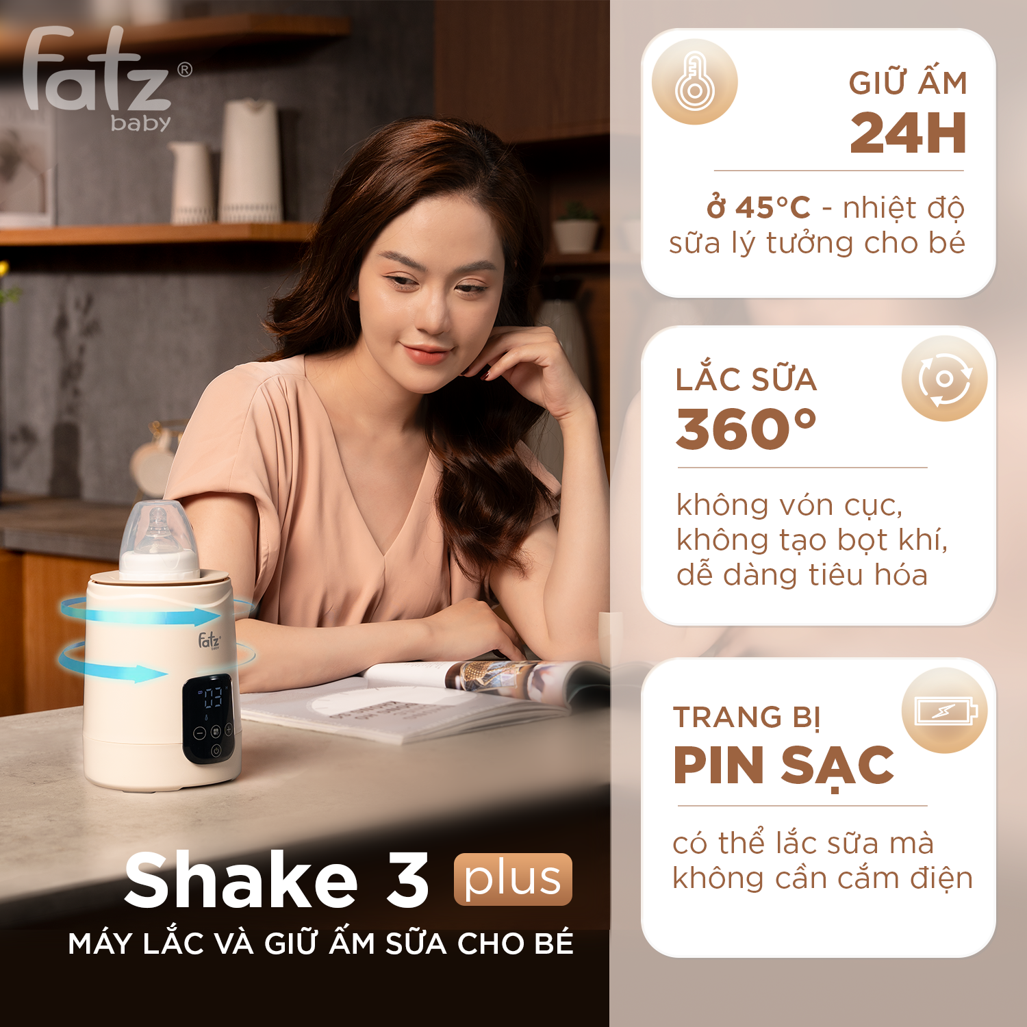 Máy lắc và giữ ấm sữa cho bé Shake 3 Plus - genex.com.vn