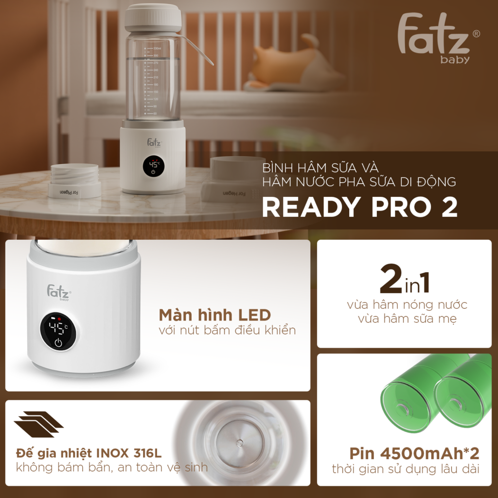 Bình hâm sữa và hâm nước pha sữa di động Ready Pro 2 - genex.com.vn