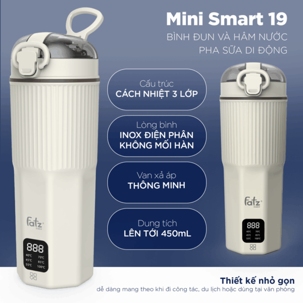 Bình đun và hâm nước pha sữa di động Mini Smart 19 - genex.com.vn